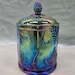 Blue Indiana Glass Candy Jar With Pointed Lid – Vintage Blue Iridescent ...