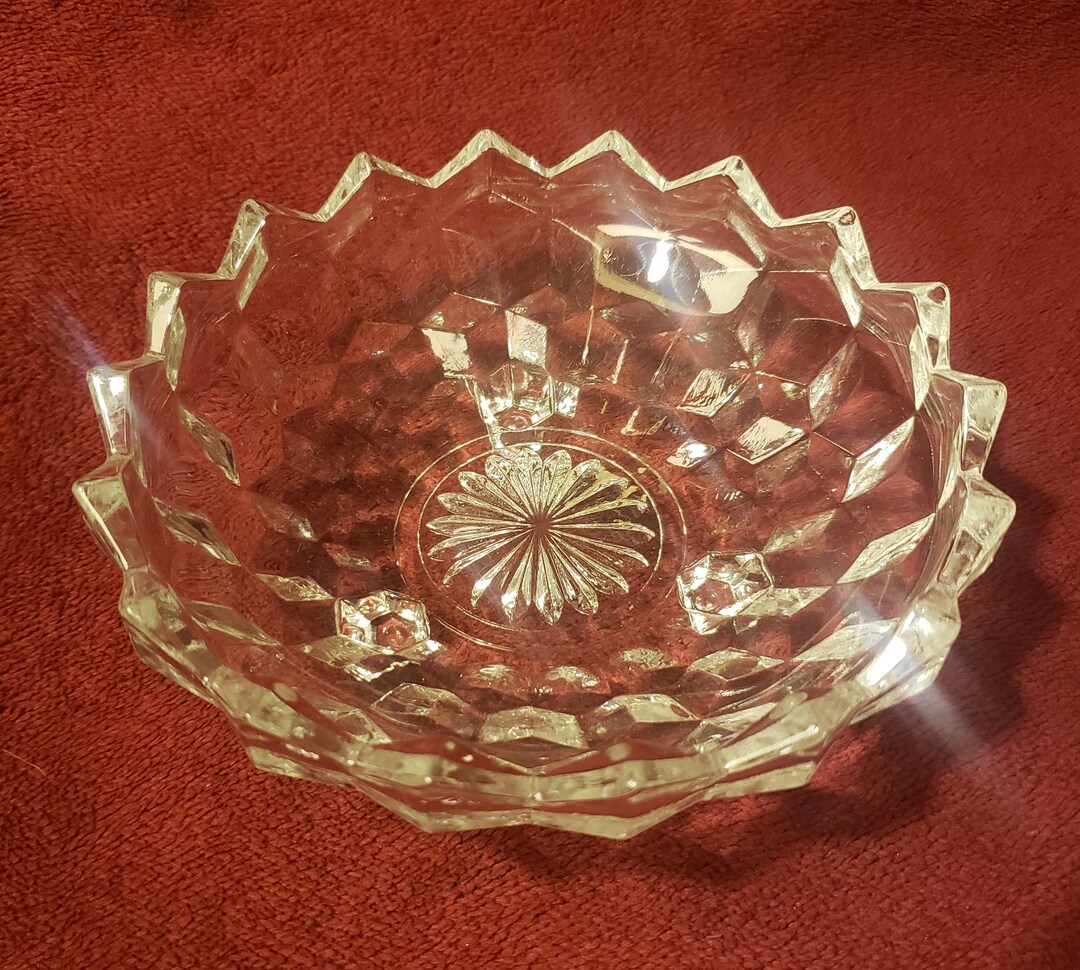 Vintage Heavy Cut Glass Sawtooth Edge Footed Bowl - Etsy