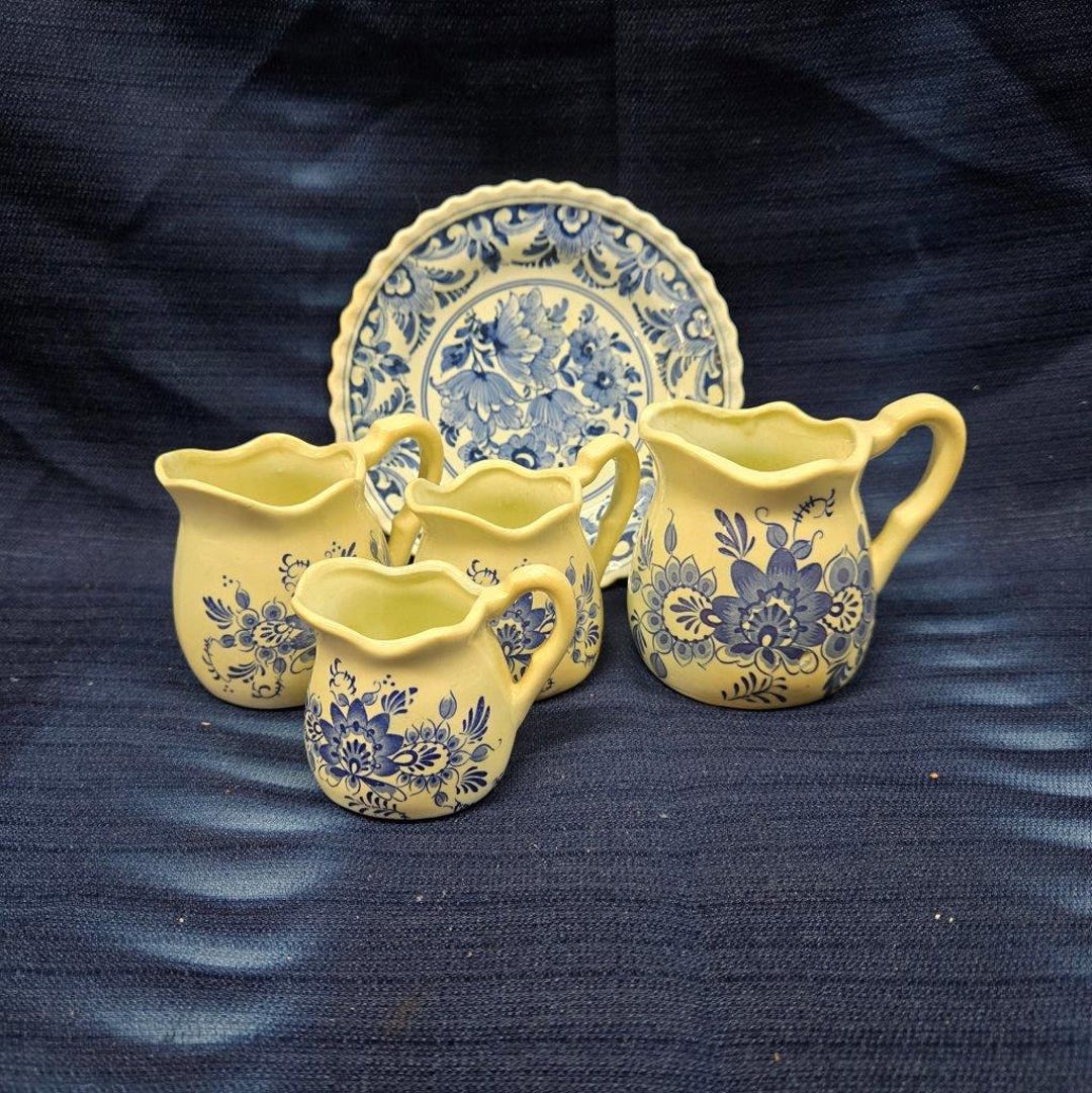 Blue and White Miniature Pitchers and Plate Delft R.S. E.B. Blue and ...