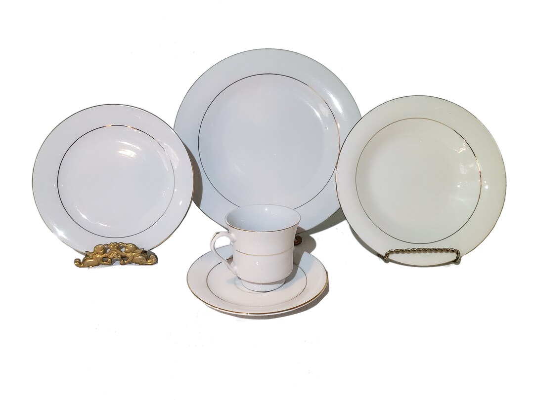 Elegant Gold 5-piece Fine Porcelain Dinnerware Set White - Etsy