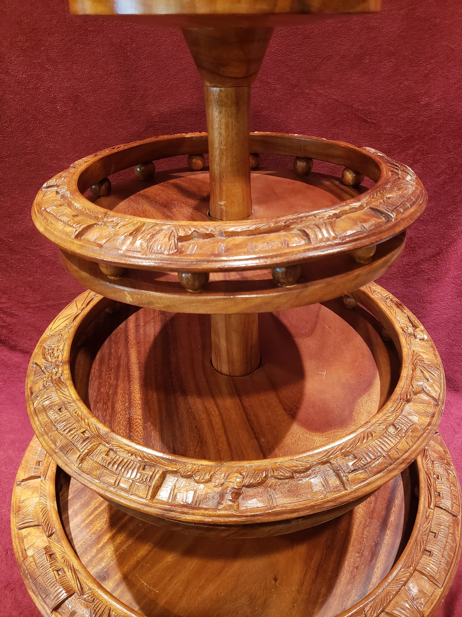 Vintage Monkey Pod Wood 4-tier Lazy Susan Display Bowl Stand - Etsy