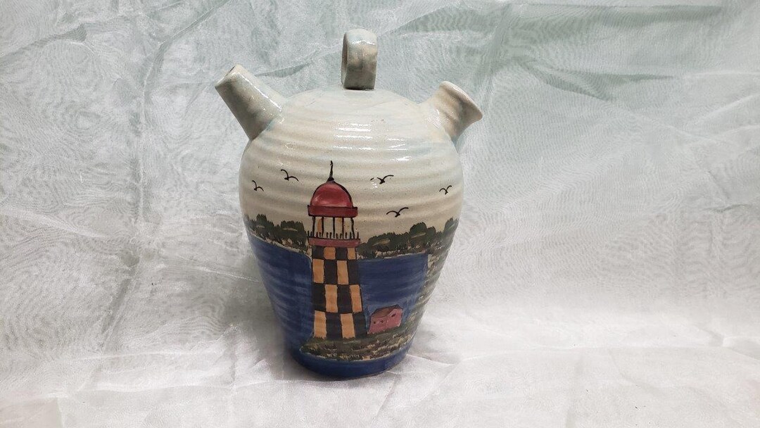 Tan and Blue WCL Pottery Jug Vintage 1980s – Beach House Décor ...