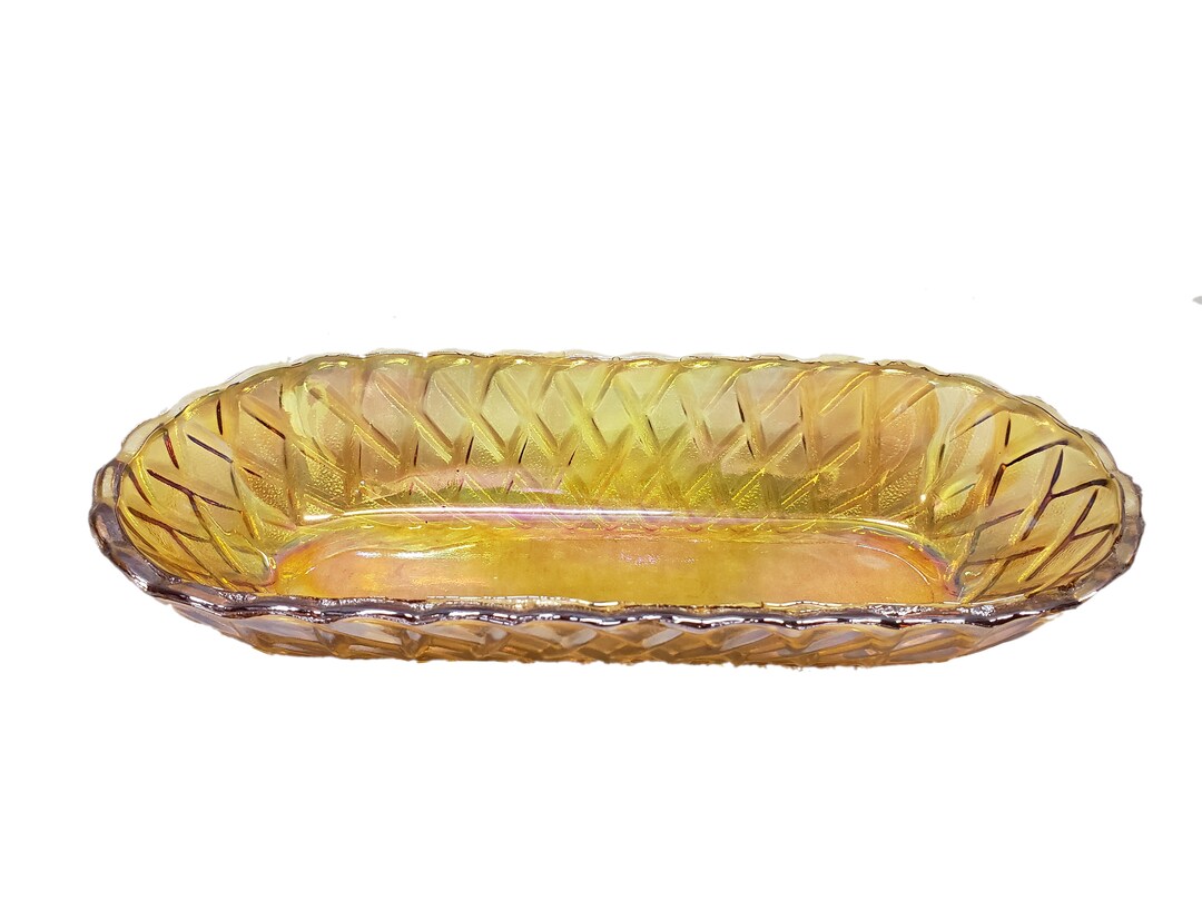 Vintage Carnival Glass Trough Shaped Bowl/display Dish - Orange Mantle ...