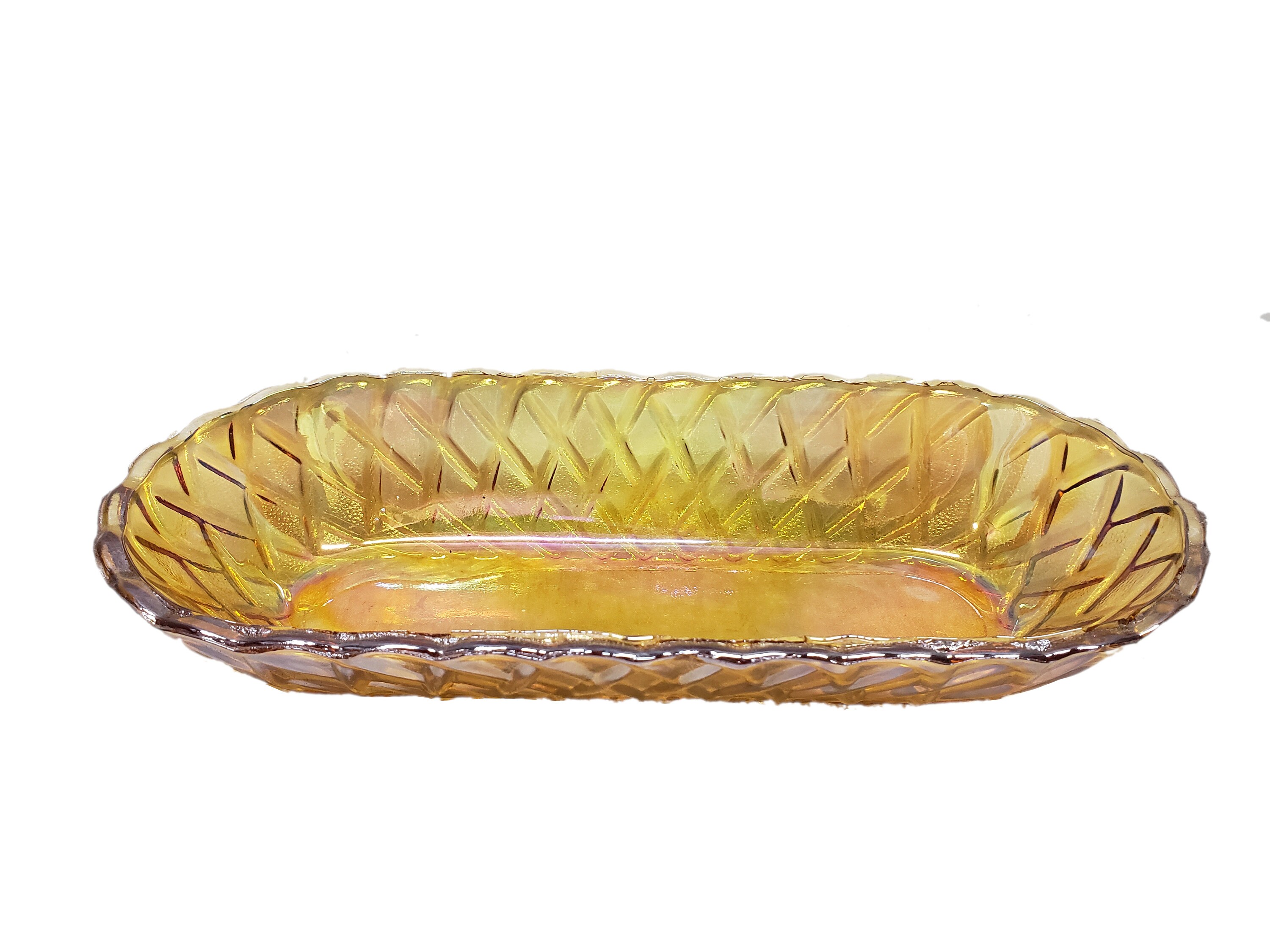 Vintage Carnival Glass Trough Shaped Bowl/display Dish Orange Mantle ...
