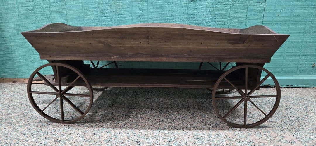 Wooden Wagon Décor Large Wooden Wagon With Metal Wheels Rustic Farm ...