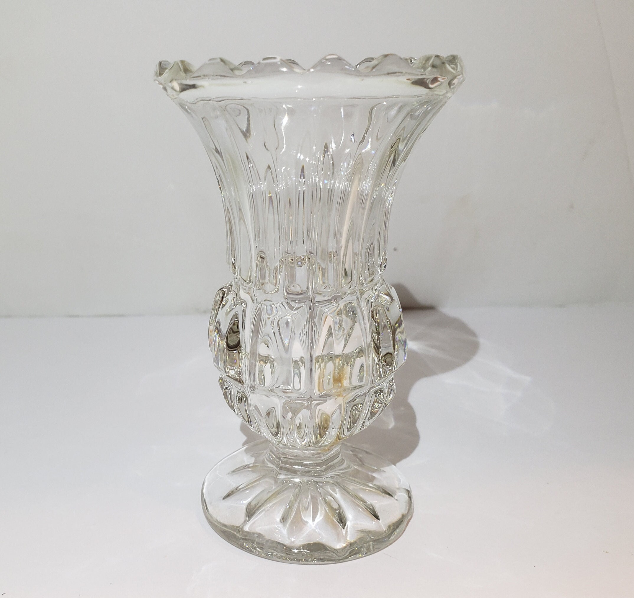 Vintage Cut Glass Flower Vase With Pedestal Base Excellent Condition ...