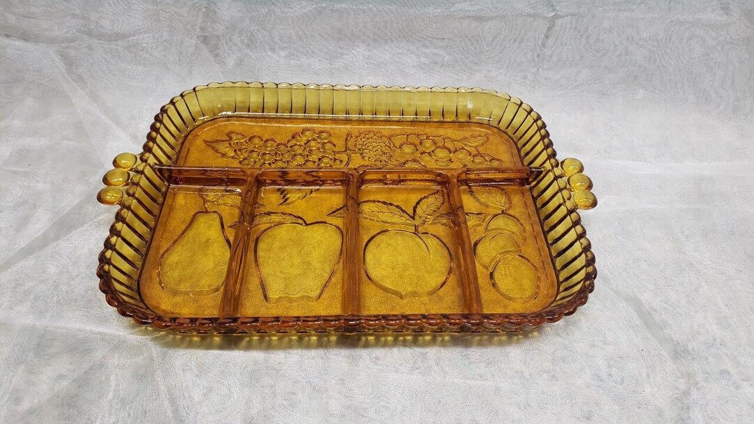 Vintage Orange Glass Tray With Orchard Fruit Designs – Orange ...
