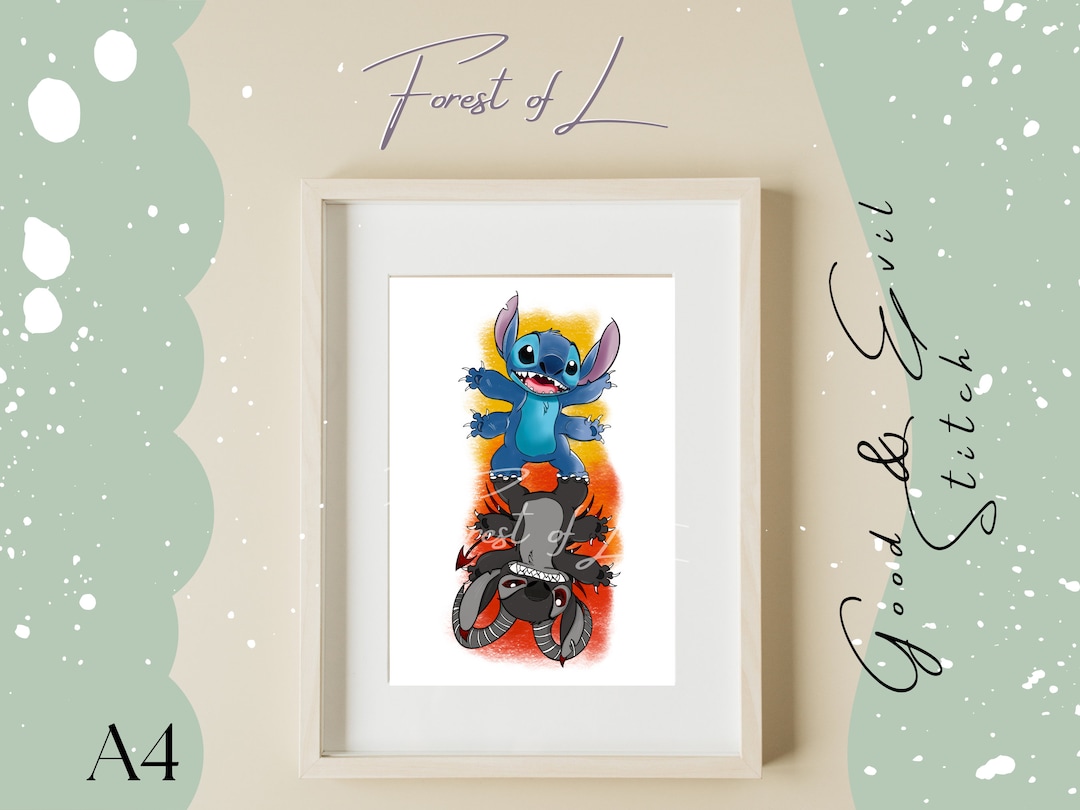 Disney Stitch Good Vs Evil Digital Print | Disney Art Print | Lilo and ...