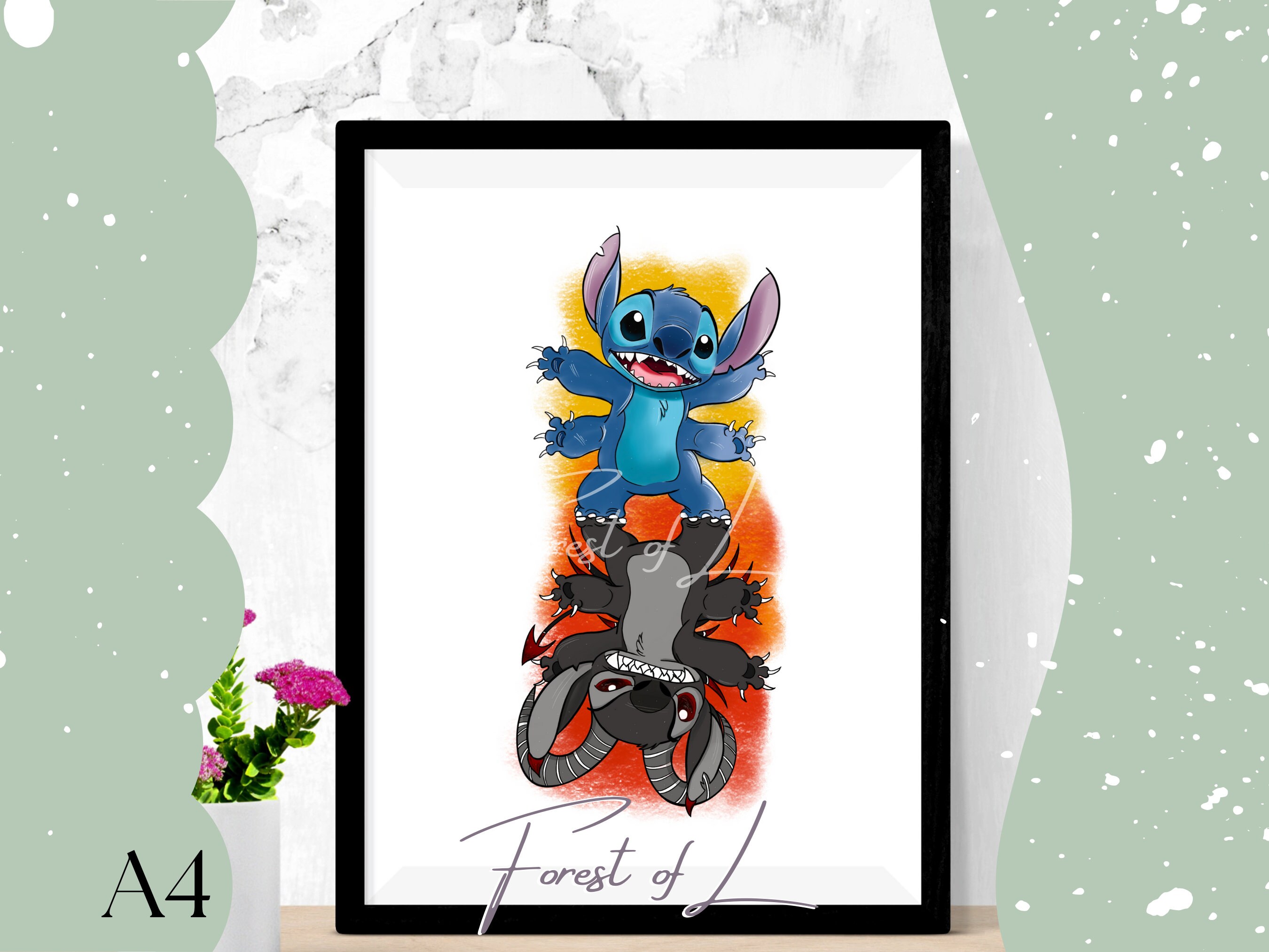 Disney Stitch Good Vs Evil Digital Print | Disney Art Print | Lilo and ...