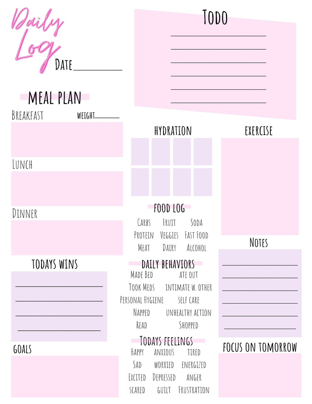 Printable Daily Log - Etsy