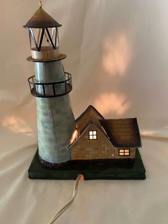 Vintage Lighthouse Tin Lamp - Etsy