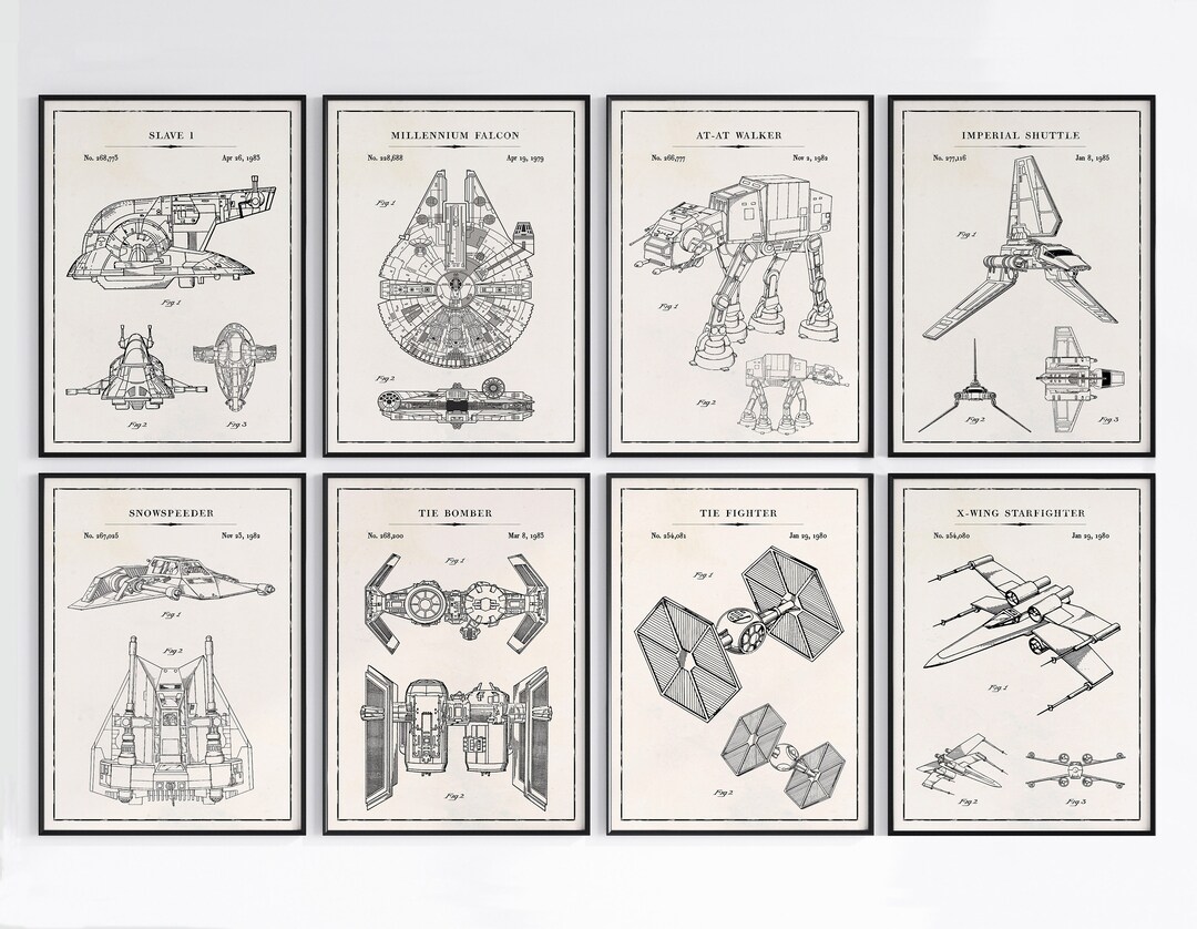Star Wars Blueprints Wall Art Vehicles Movie Poster Print - Etsy