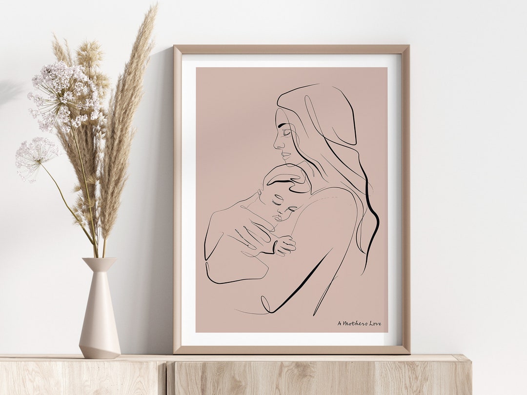 Mother and Child Line Art Work Line Drawing Family Print Gift for Her ...