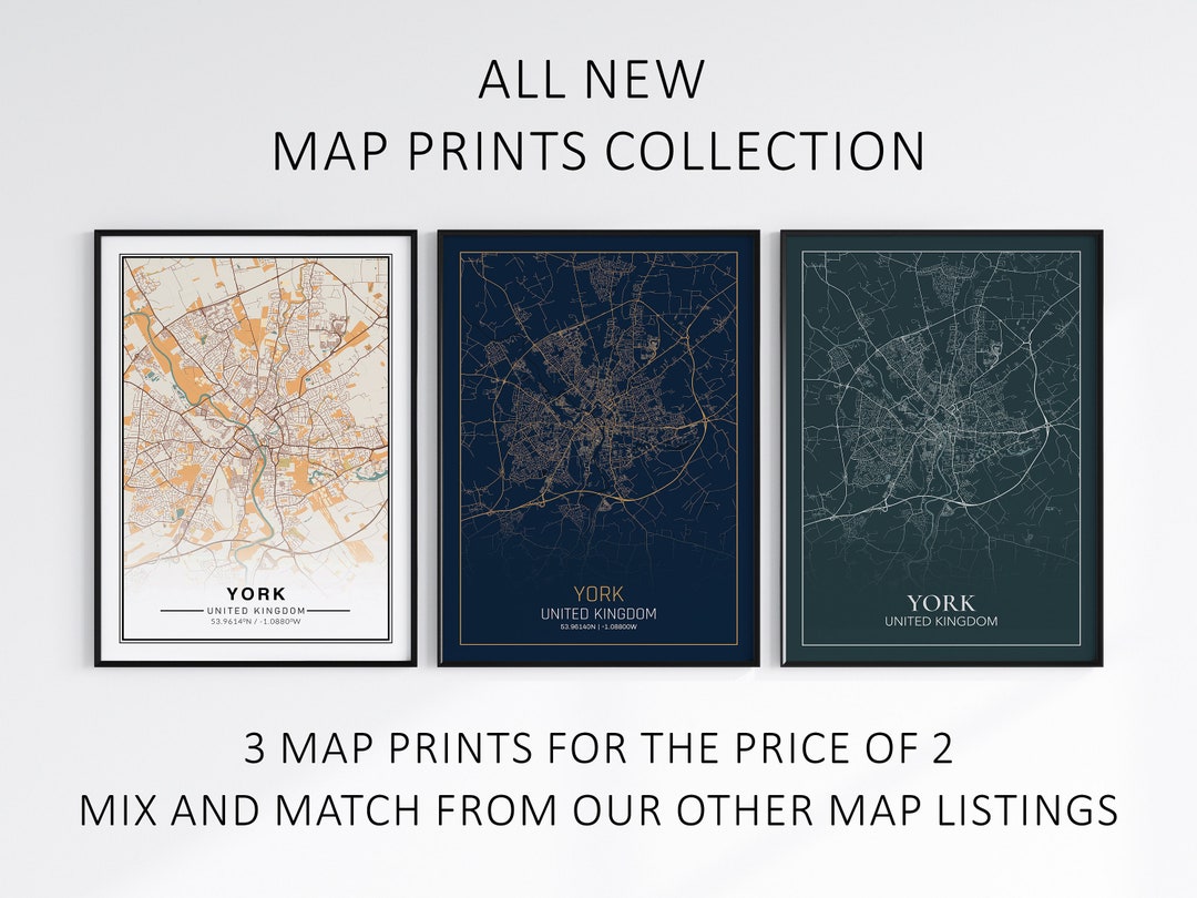 York Map Prints, York City Map Posters, York Travel Map, Map of York ...