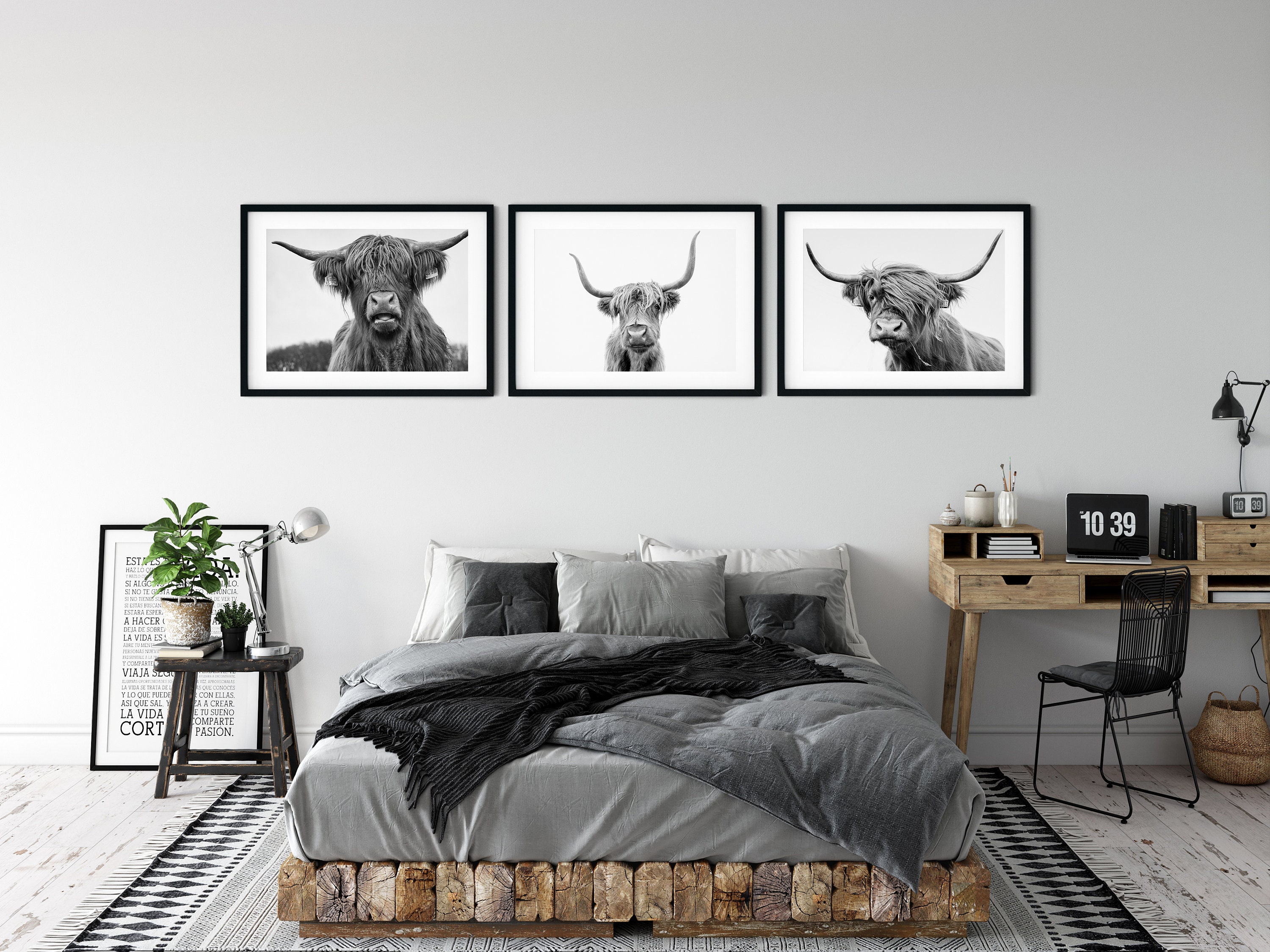 Highland Cow Print. Cow Print Poster Black & White Wall Art | Etsy