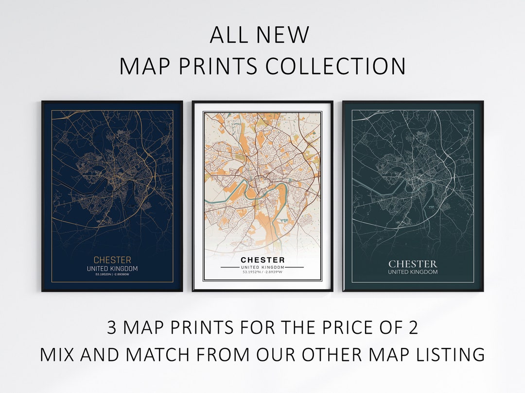 Chester Map Prints, Chester Map Posters, Chester Travel Map, Map of ...
