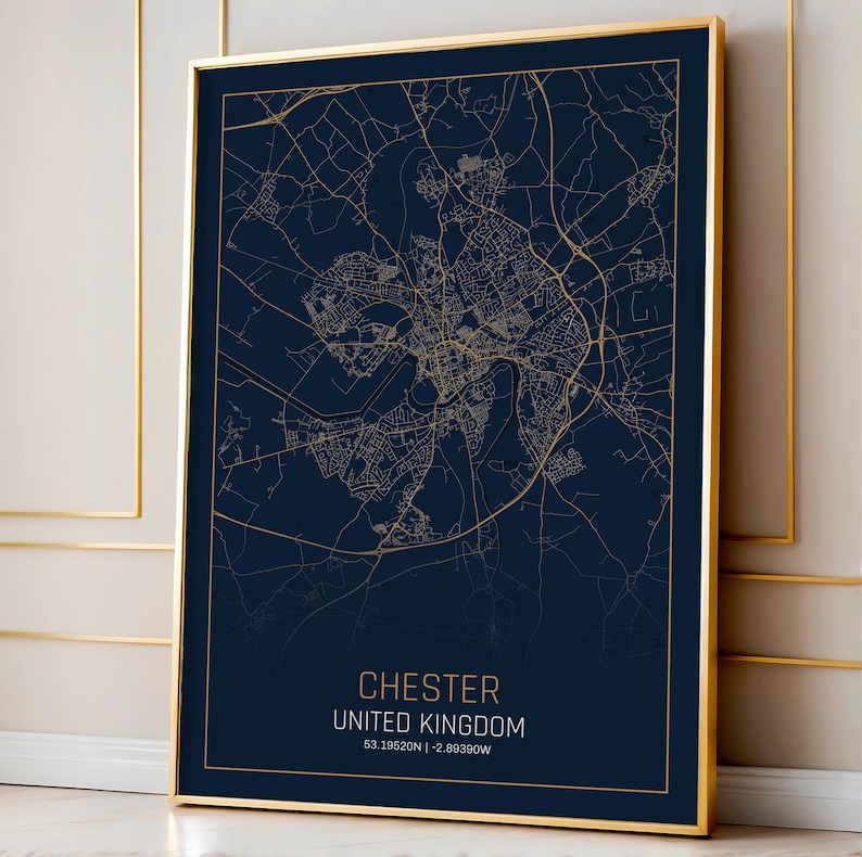 Map of Chester, Custom City Artwork, Chester Travel Map, Modern City ...