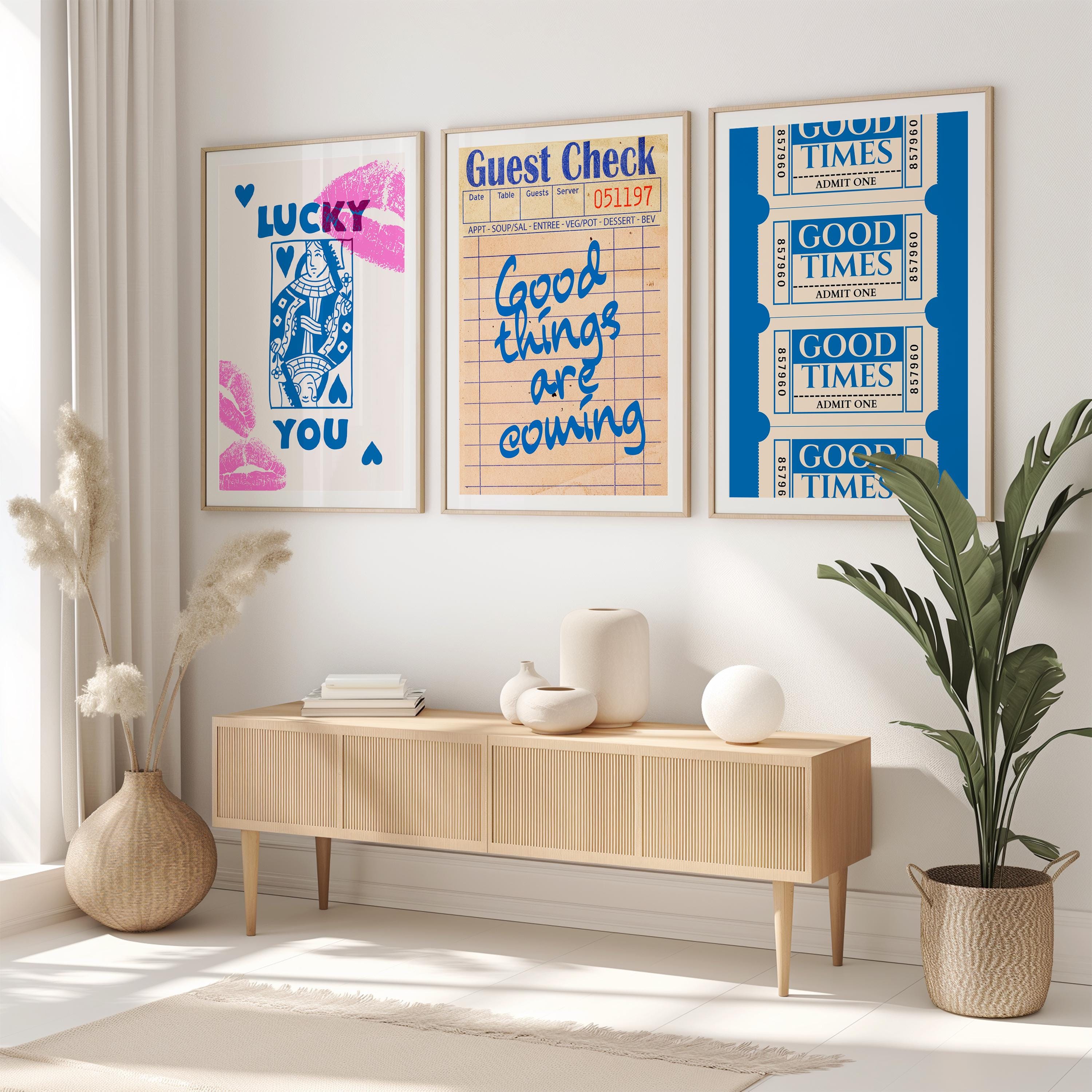 Lucky You Prints, Trendy Art Prints, Lucky You Print Set, Retro Wall Art, Groovy Wall Art, Lucky ...