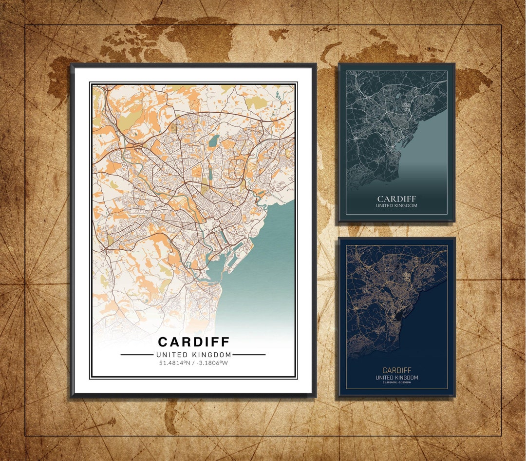 Cardiff City Map Poster, Modern City Map Print, Custom Travel Map ...