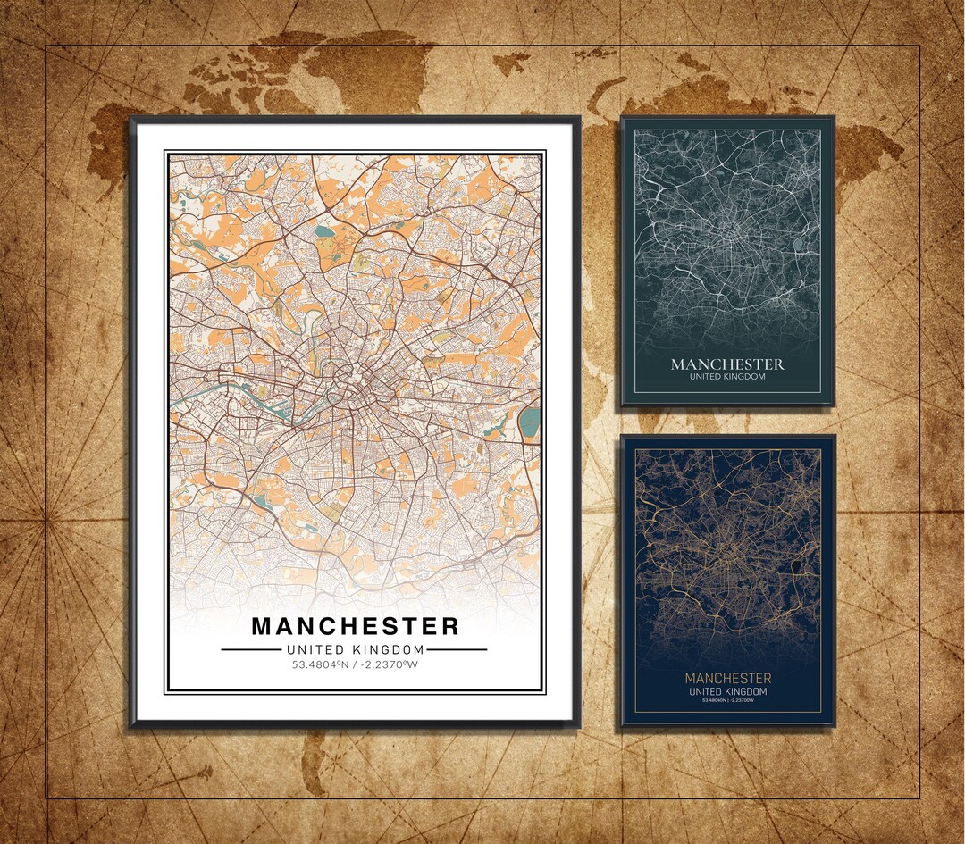 Manchester Gift Idea, Custom City Map, Manchester City Map Print ...