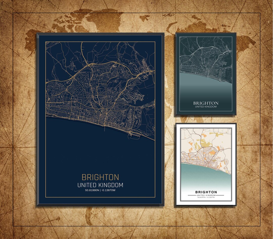 Brighton City Map Prints, Brighton City Map Posters, Brighton Travel ...