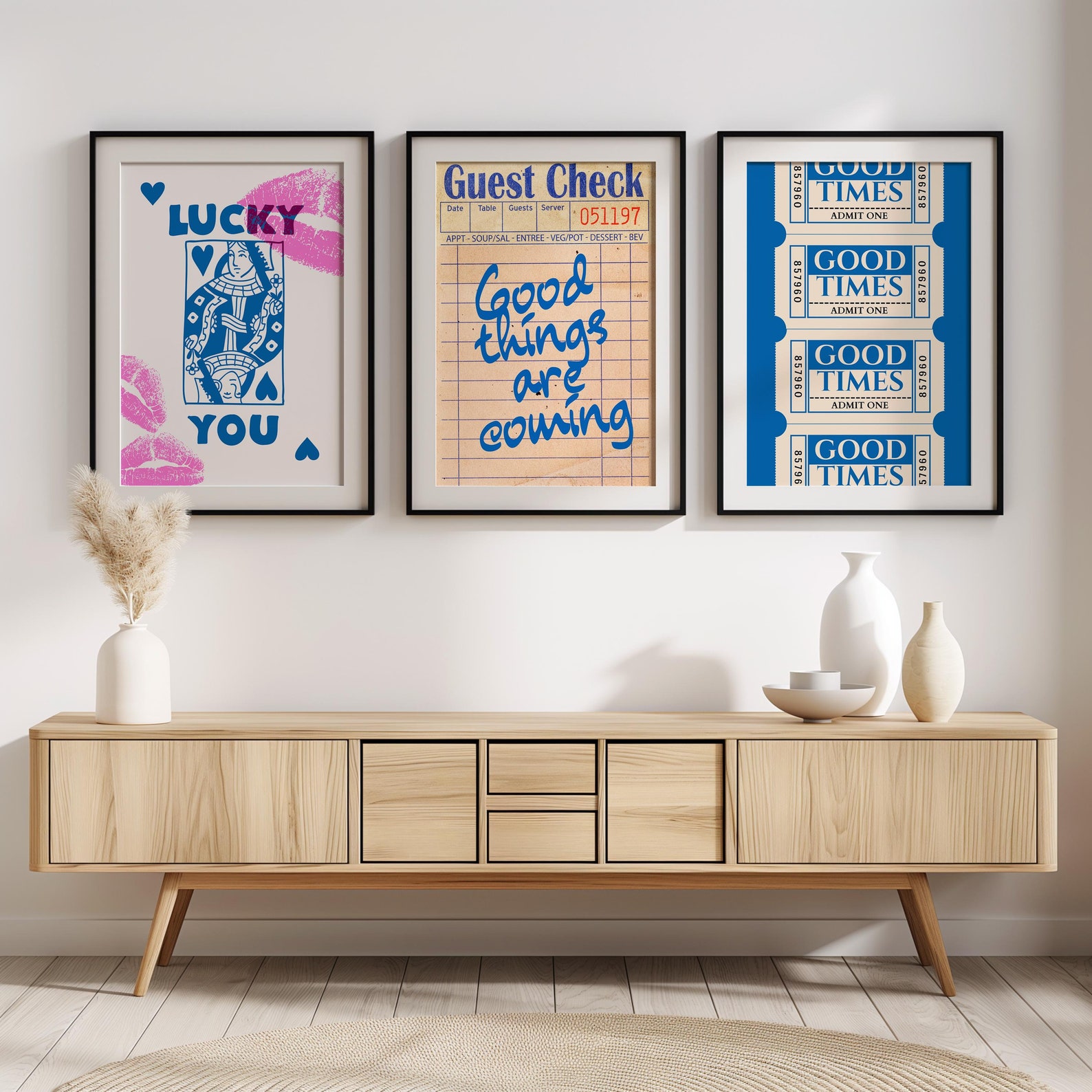 Lucky You Prints, Trendy Art Prints, Lucky You Print Set, Retro Wall Art, Groovy Wall Art, Lucky ...