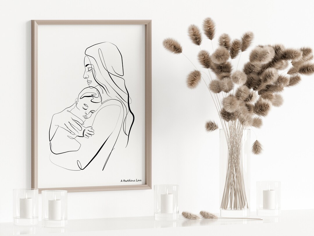 Mother and Child Line Art Work Line Drawing Family Print Gift for Her ...