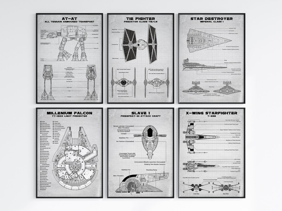 Star Wars Blueprint Posters, Star Wars Posters, Retro Wall Art, Sc-fi ...