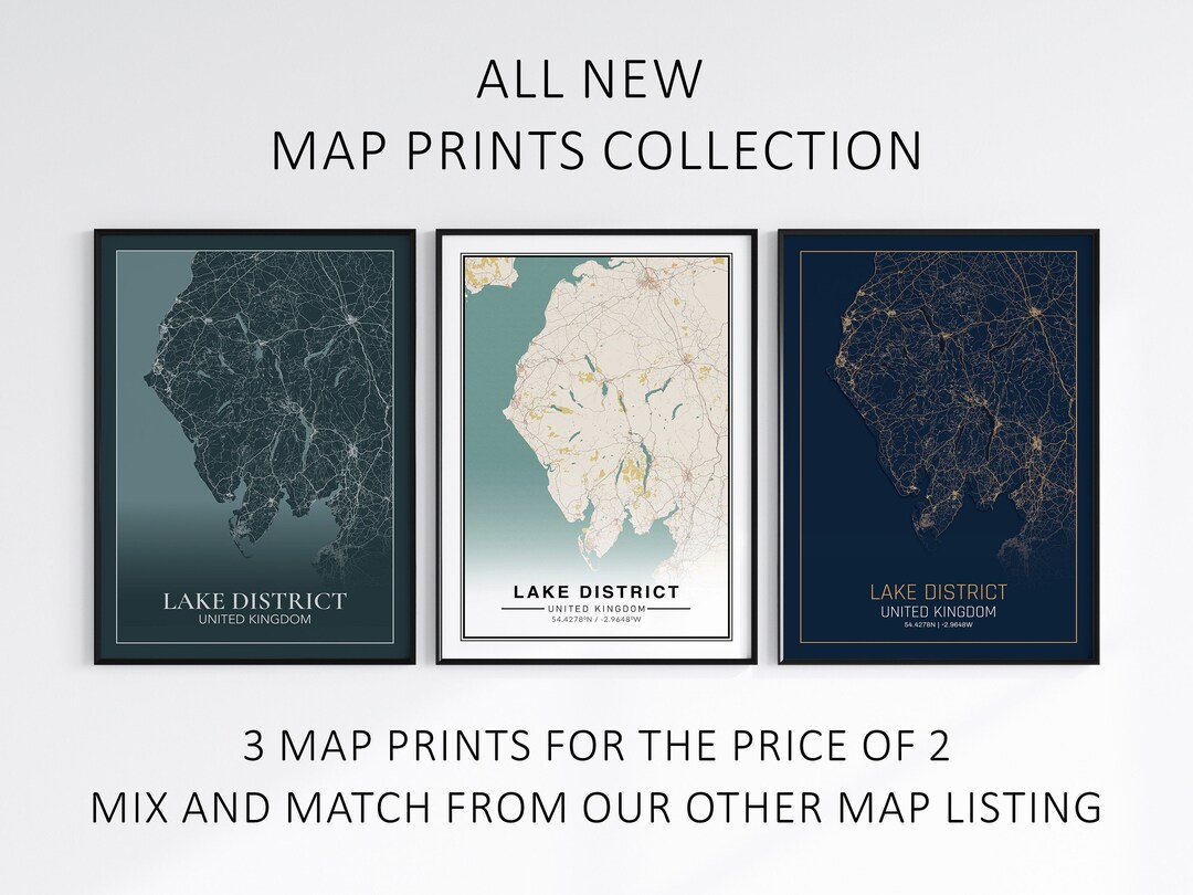 The Lake District Map Prints, the Lake District Map Posters, the Lake ...