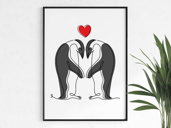 Penguin Line Art Line Drawing Line Art Print Love Art - Etsy