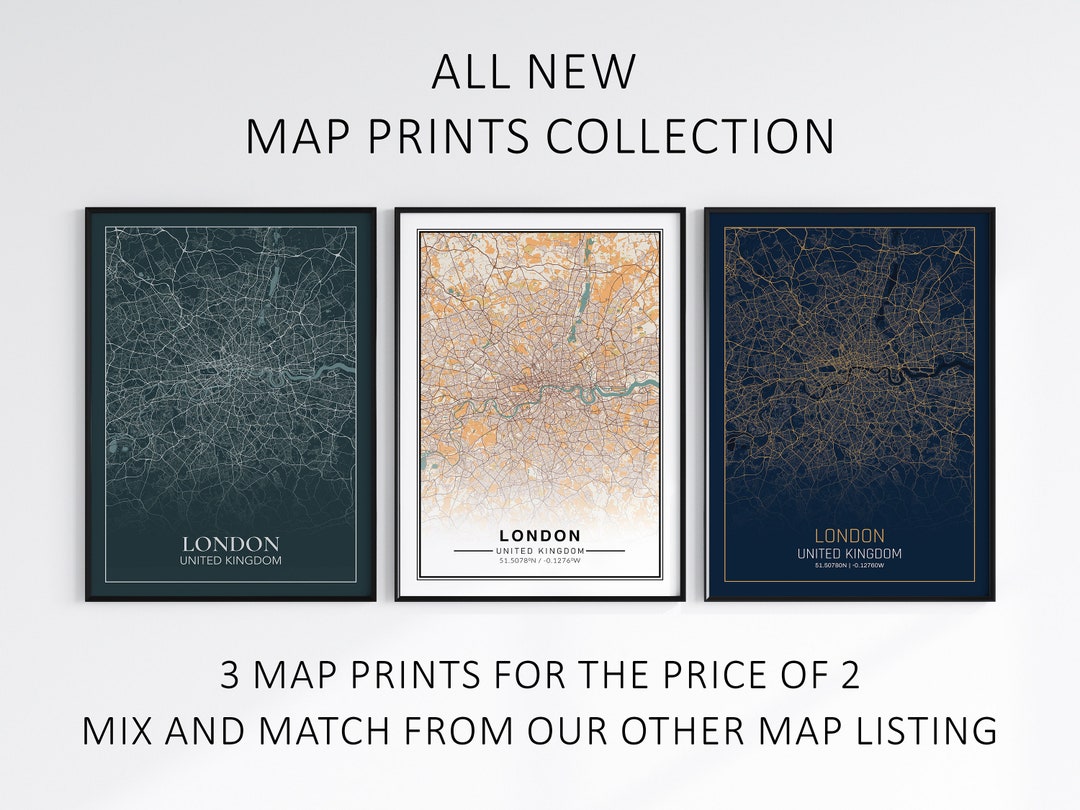 London Map Prints, London Map Posters, London Travel Map, Map of London ...