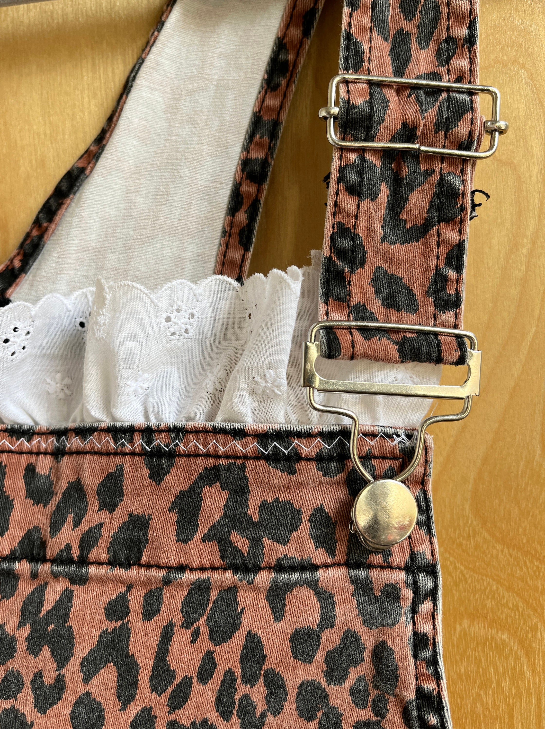 Cheetah Print Overalls Dress, Block-printed Patch, Applique and Lace ...