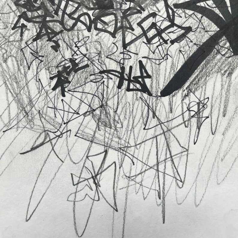 Black, White and Graphite Original Abstract Drawing 5.5"x8.5" - Etsy