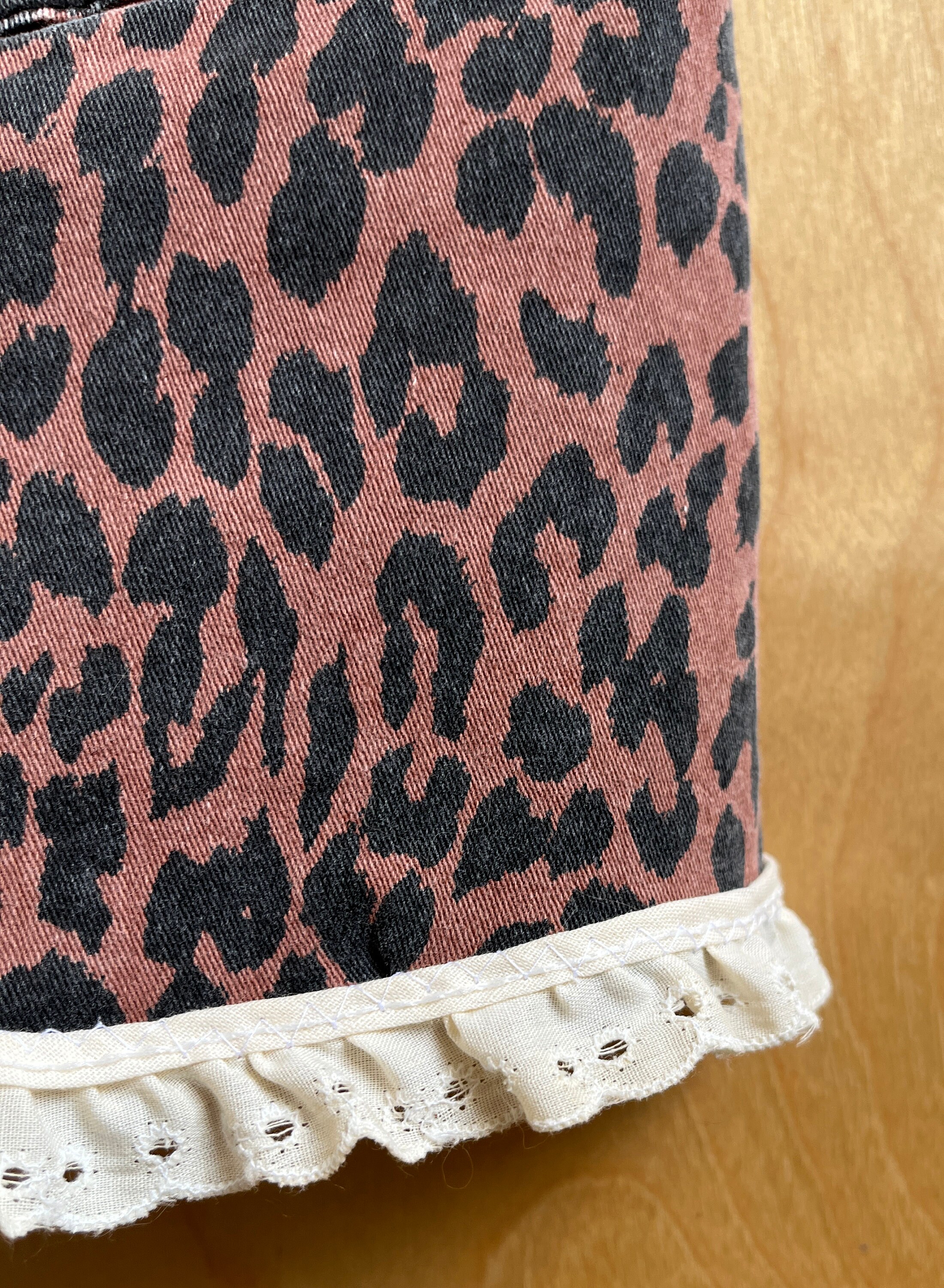 Cheetah Print Overalls Dress, Block-printed Patch, Applique and Lace ...