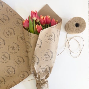 Custom Fresh Flower Bouquet Wraps | Your Business or Event Logo | Brown ...