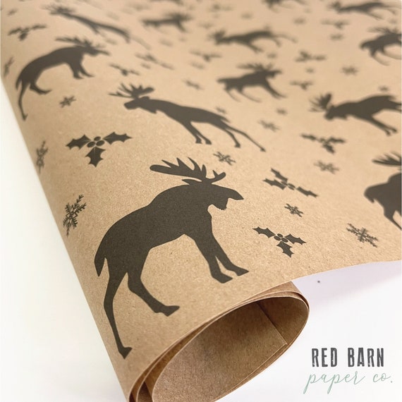 Modern Moose Wilderness gift wrap on Kraft paper | Etsy
