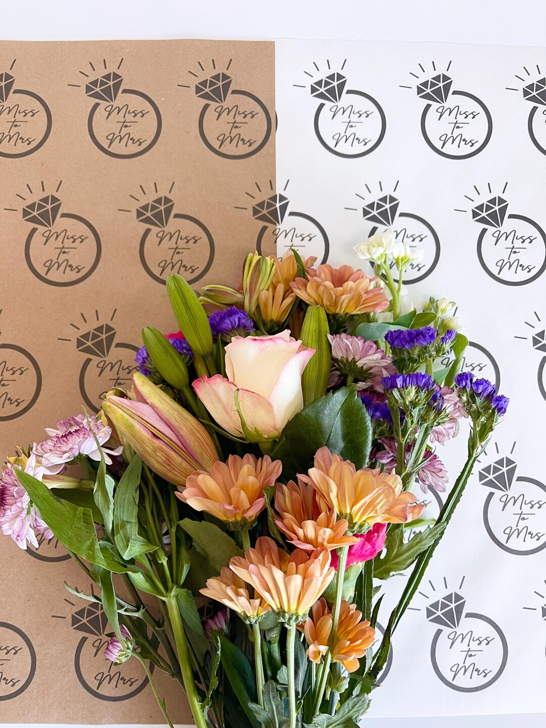 Miss to Mrs Bridal Shower Flower Bouquet Wraps: Personalized Paper ...