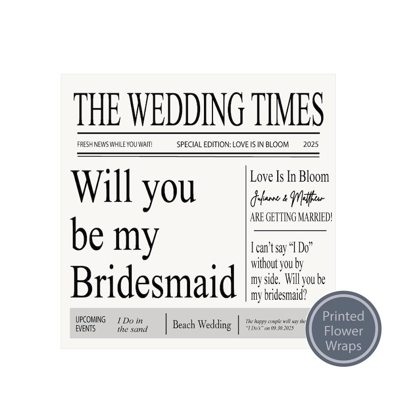 Bridesmaid Proposal Flower Wraps: Newspaper Theme - Etsy