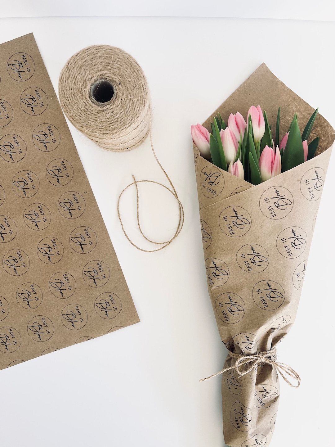 Baby in Bloom | Fresh Flower Bouquet Wraps | Brown Kraft Paper - Etsy
