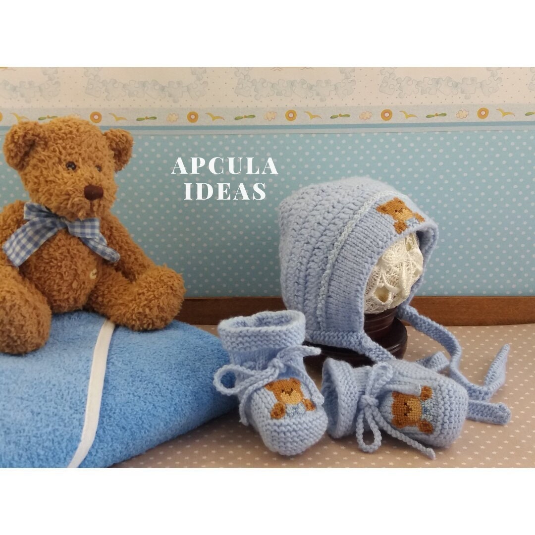 Knitted Baby Set Baby Shoes Hat Baby Announcement Baby Shower Baby Boy ...