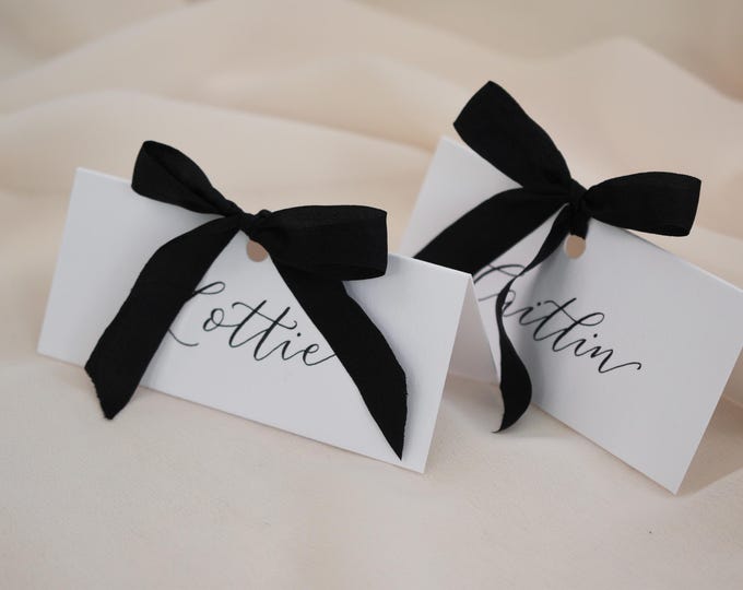 Unique Black Place Cards, Hand Written Modern Calligraphy With Silk ...