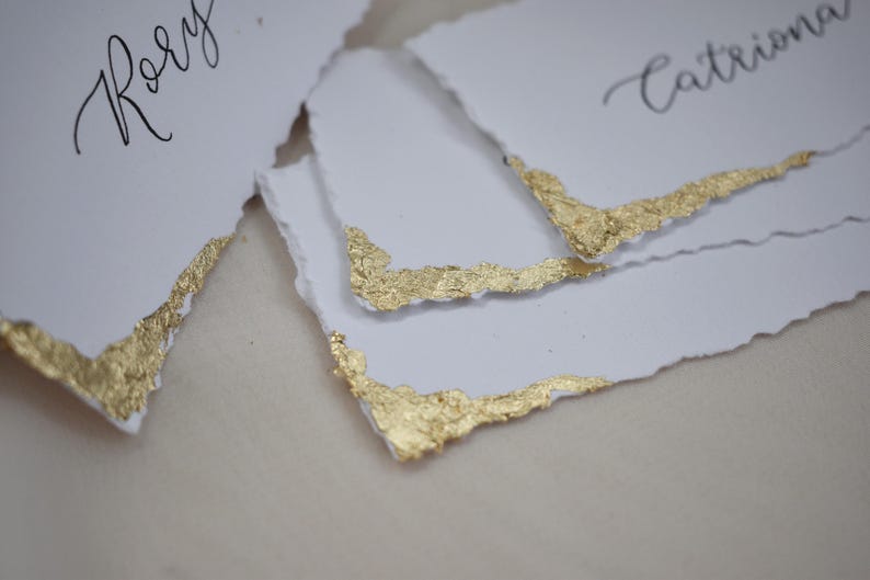 Wedding Place Card, Handwritten Place Name, Gold Leaf Place Card, Guest ...