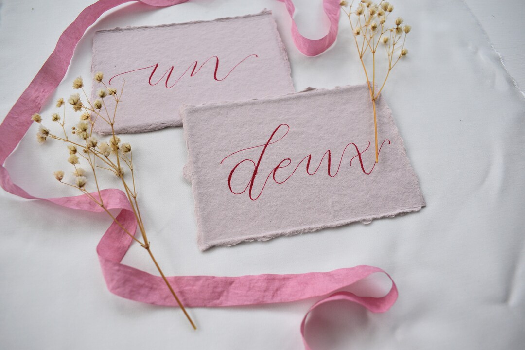Pink Mini Wedding Table Numbers Signs, Handwritten Calligraphy Table ...
