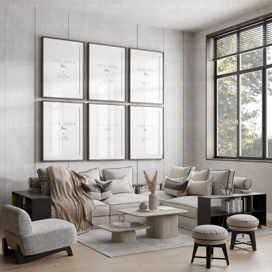 Gallery Mockup 6 Frames in Home Interior - High Quality Wall Mock Ups ...