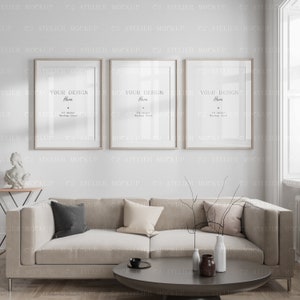 3 Frames Mockup in Home Interior | High Quality Mock up in Living Room ...