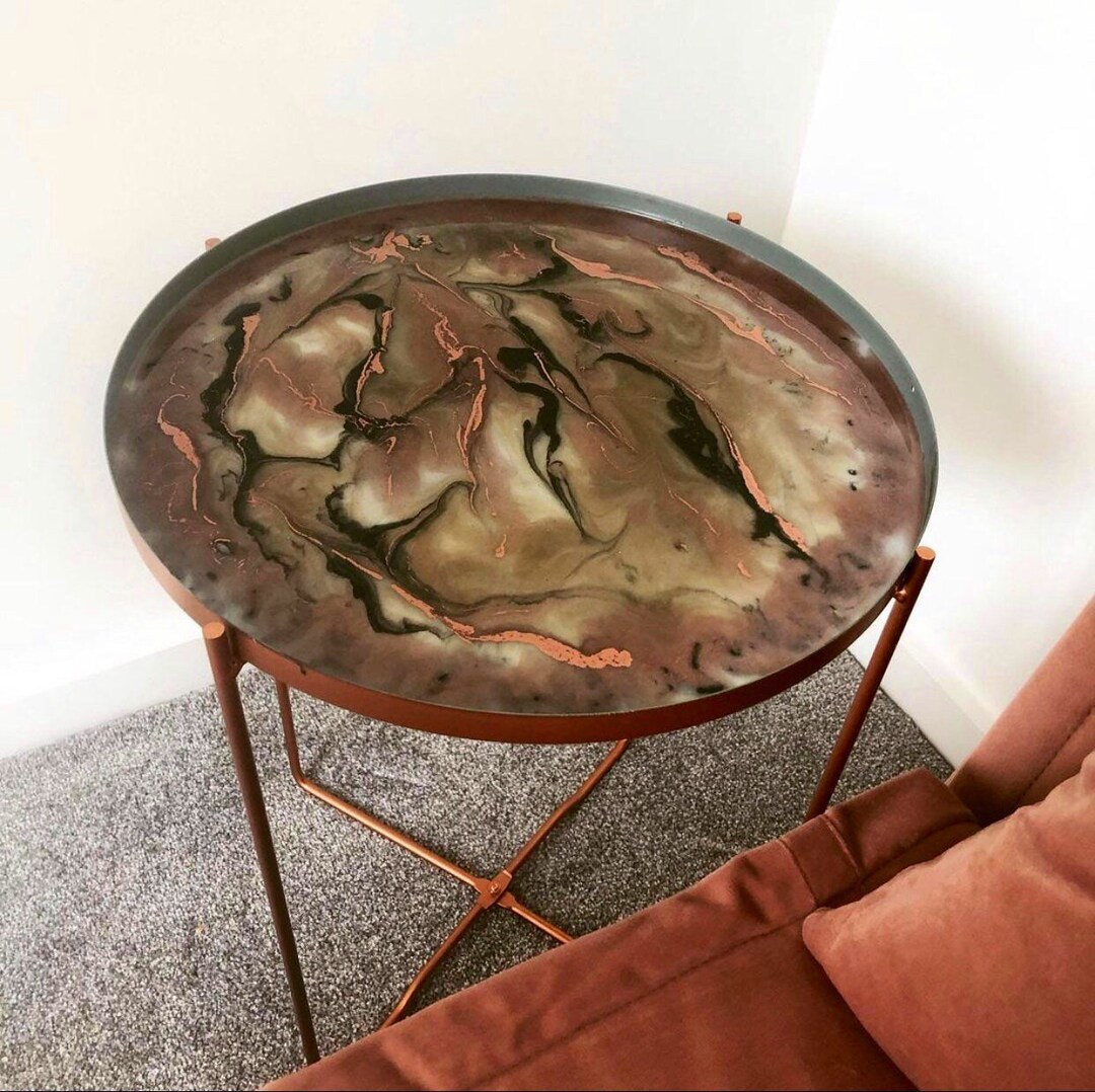 Custom Side Table With Resin Marbled Effect - Etsy