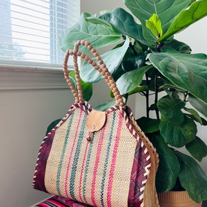 Woven Straw Grass Bag With Leather - Etsy