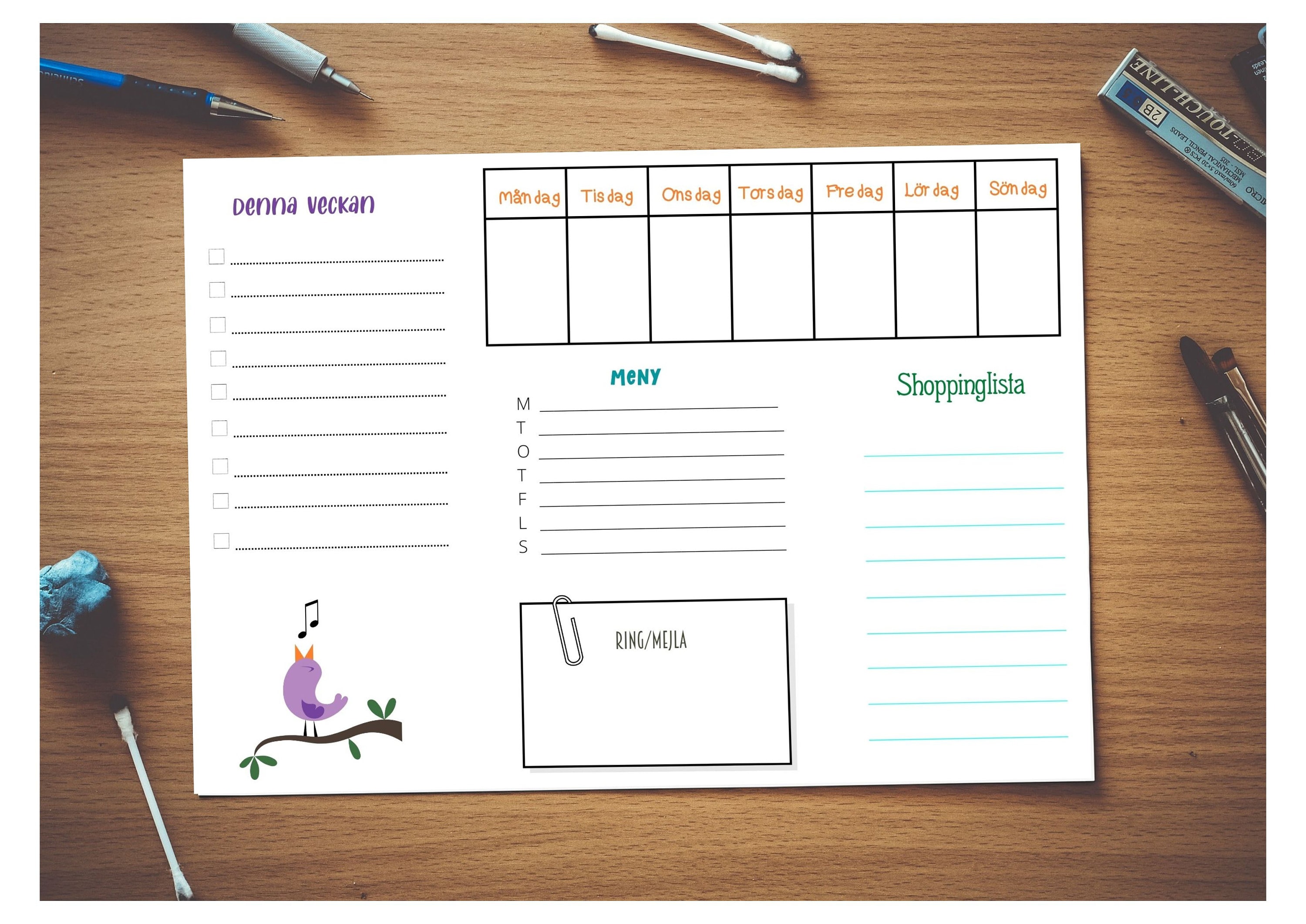 Denna Veckan Schema Printable På Svenska - Etsy