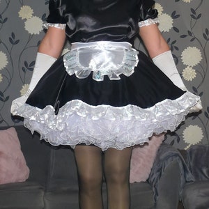 Gorgeous Black Satin and Organza Traditional Sissy Maid Uniform ...