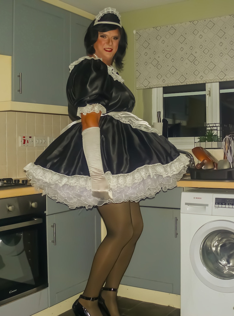 Traditional Black Satin With Lace Trim Classic French Maids Uniform ...